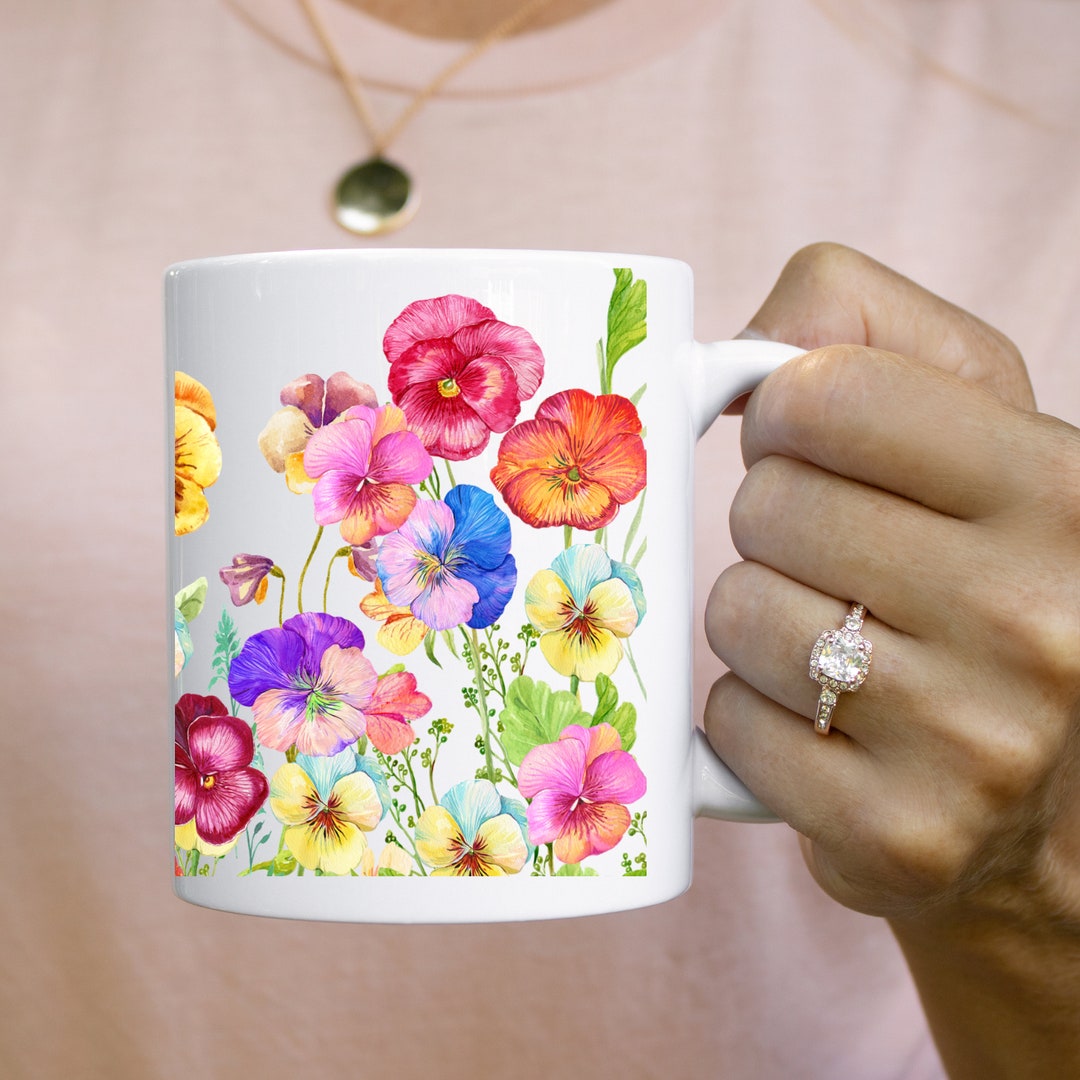 Boho Floral Mug, Press Flowers Coffee Cup, Vintage Botanical Teacup ...