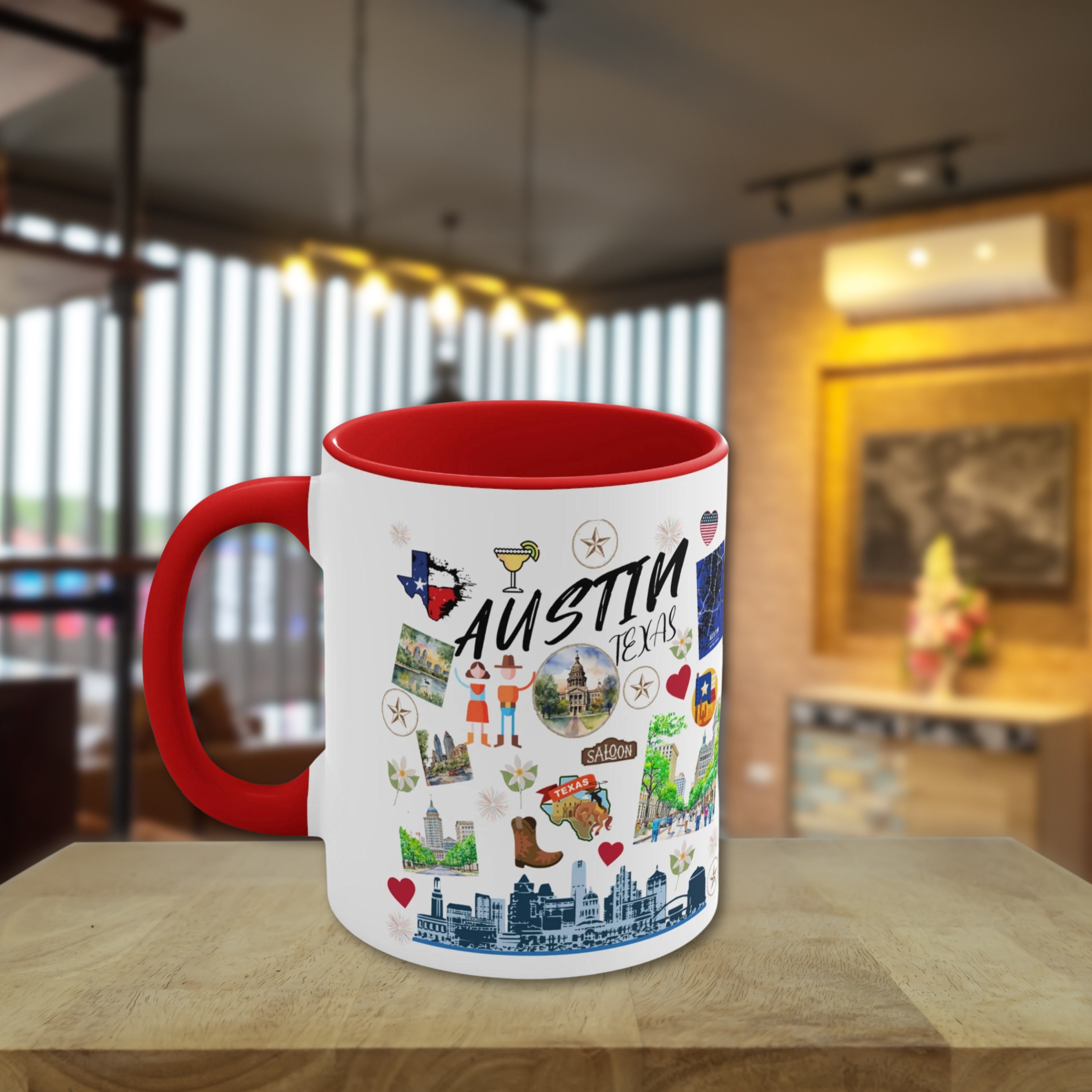 Austin, Coffee Mug Hip Souvenir and Texan Urban Vibe Cup Birthday Gift ...