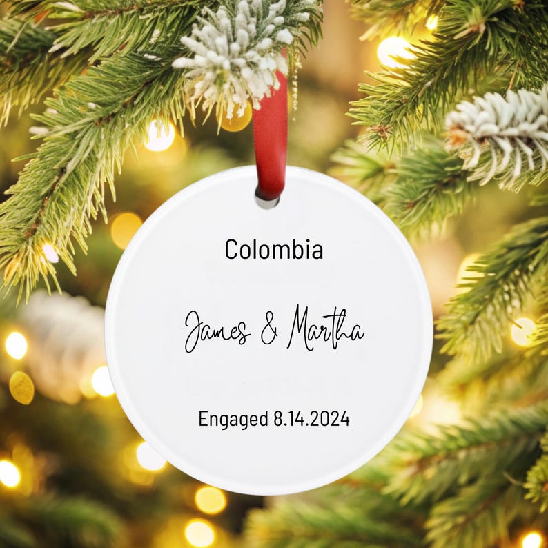 Personalized Colombia First Christmas Engaged Ornament - Colorful ...
