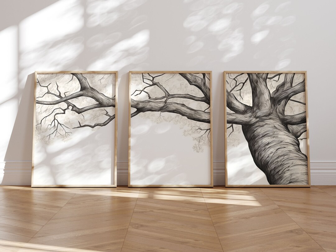 Tree Drawing, Set of 3 Forest Print, Antique Tree Drawings, Botanical ...
