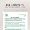 Pet Grooming Consent and Release Form • Editable Client and Pet Intake ...