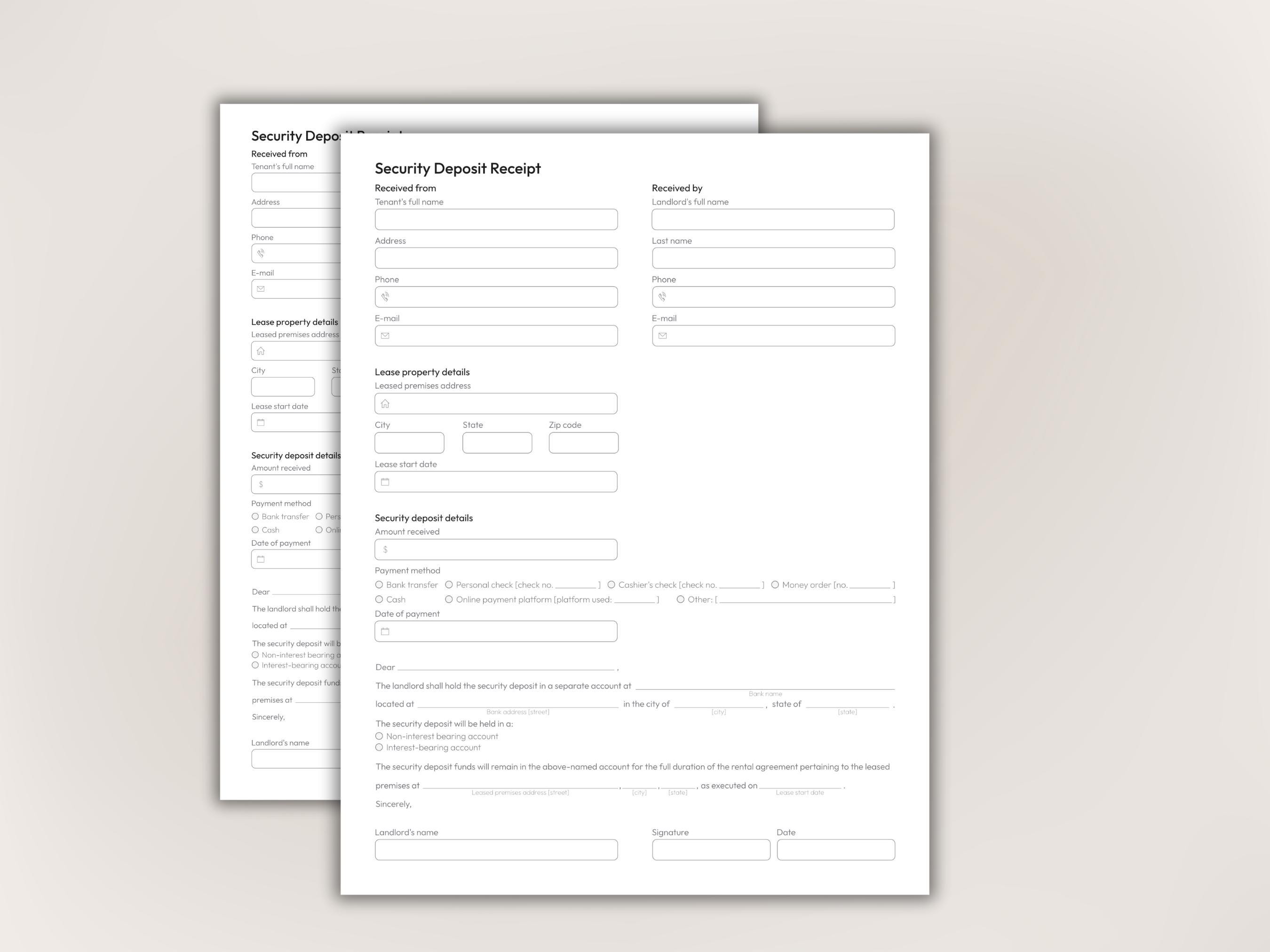 Fillable Security Deposit Receipt Template for Landlords • Rental ...
