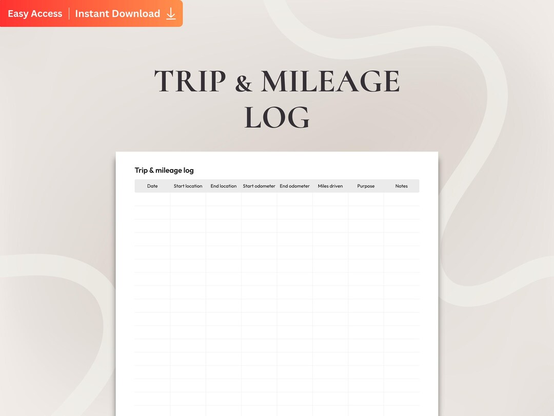 Printable Mileage Log Book PDF: Vehicle Odometer Tracker for Taxes ...