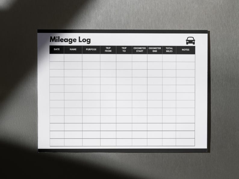 Auto Mileage Log Template • Car Mileage Record • Vehicle Distance ...