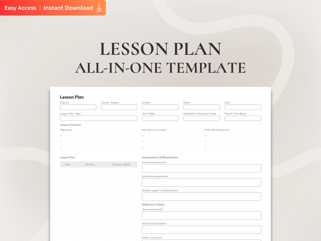 Lesson Plan Template for Teachers, Homeschool & Substitutes, Daily ...
