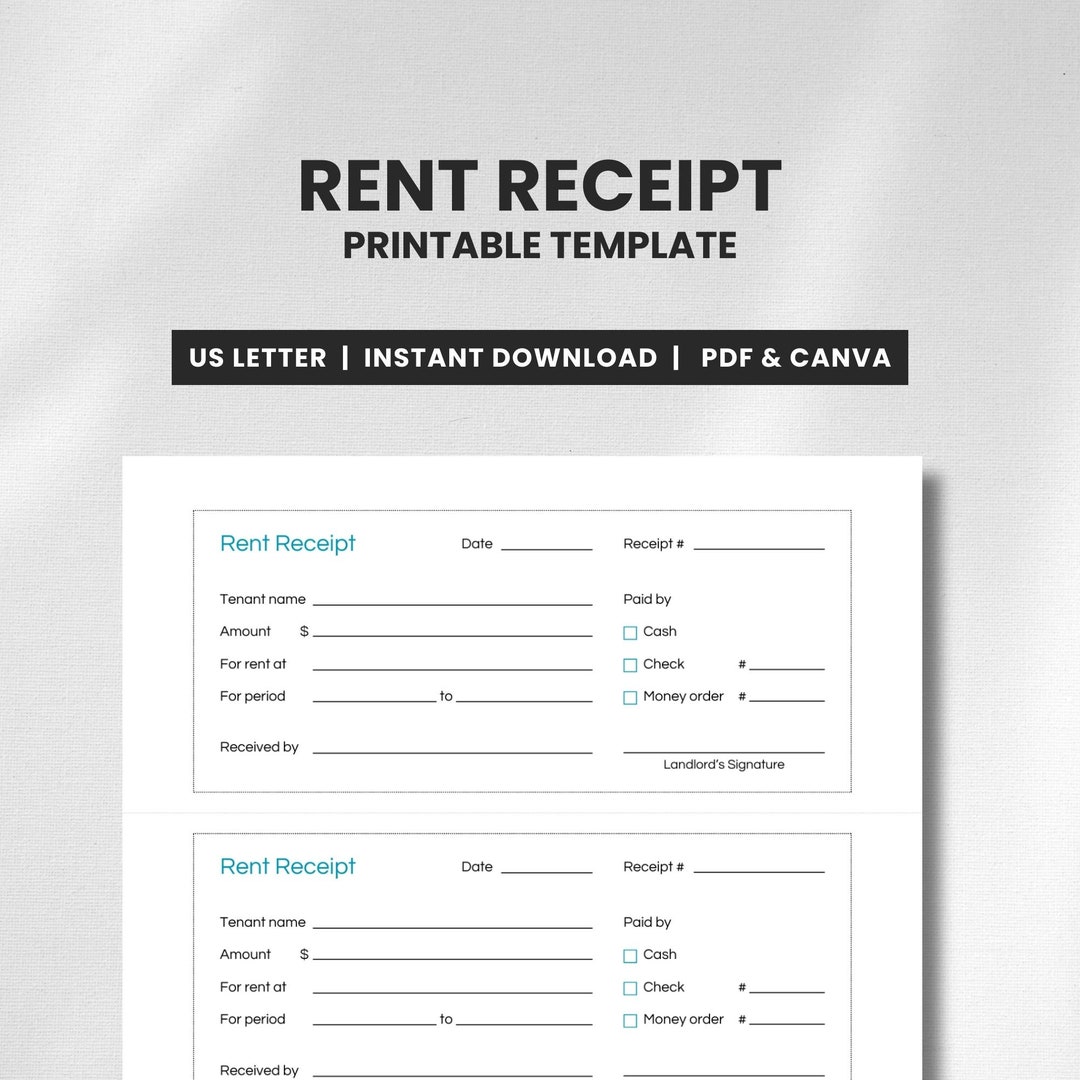 Printable Rent Receipt Template Customizable Rental Receipt for ...