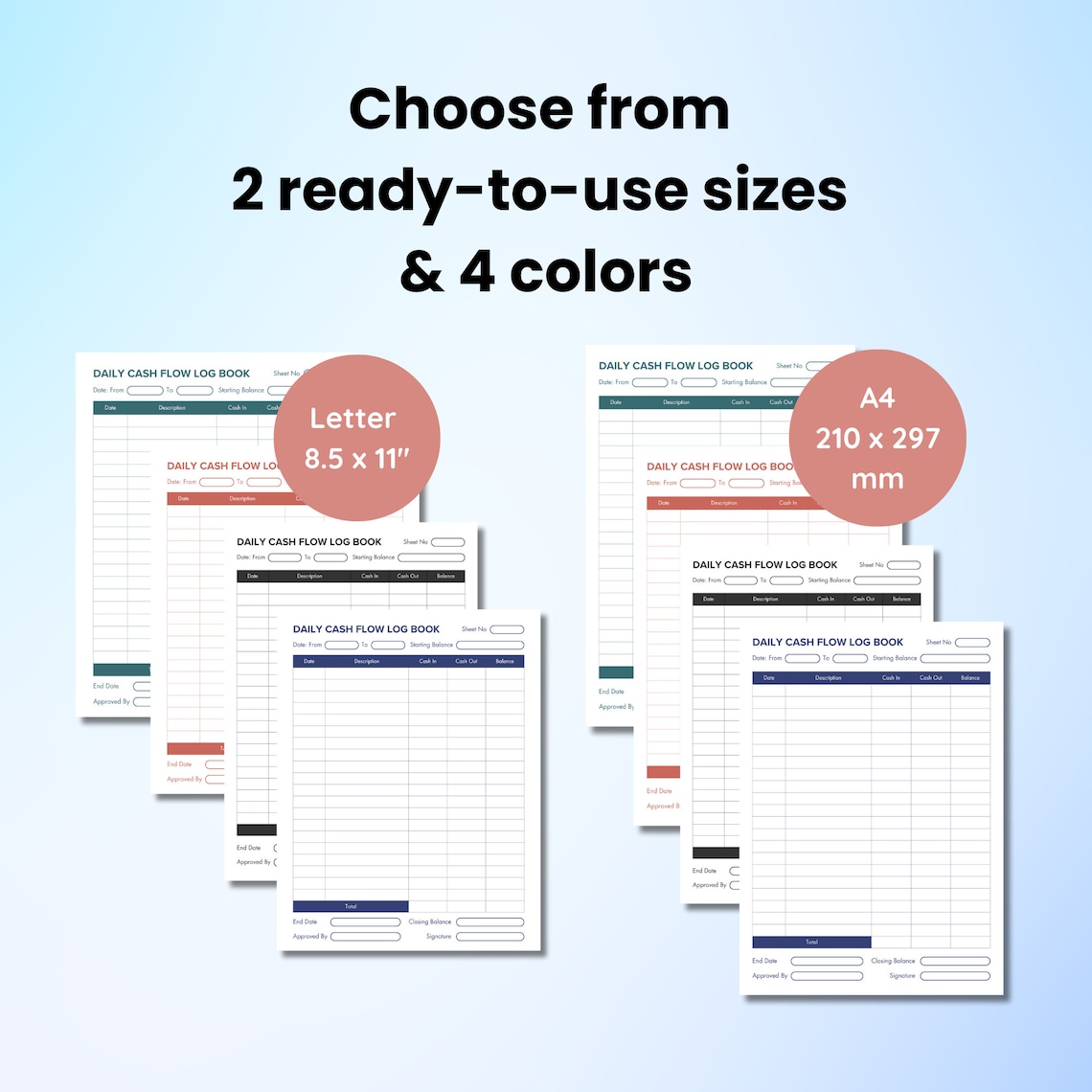 Daily Cash Flow Log Template Petty Cash Tracking Financial Journal for ...