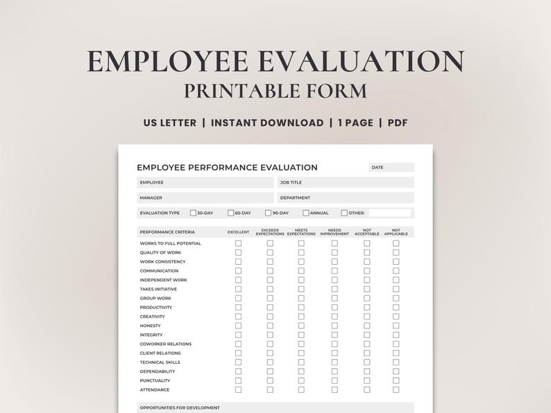 Employee Performance Evaluation Form • Employee Review Template for HR ...