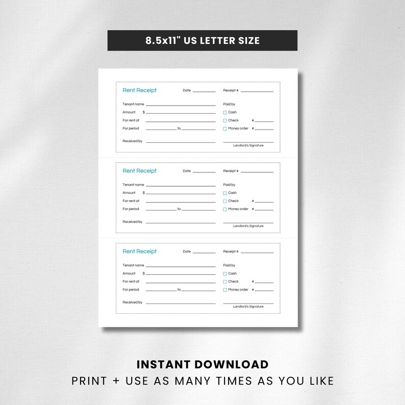 Printable Rent Receipt Template Customizable Rental Receipt for ...