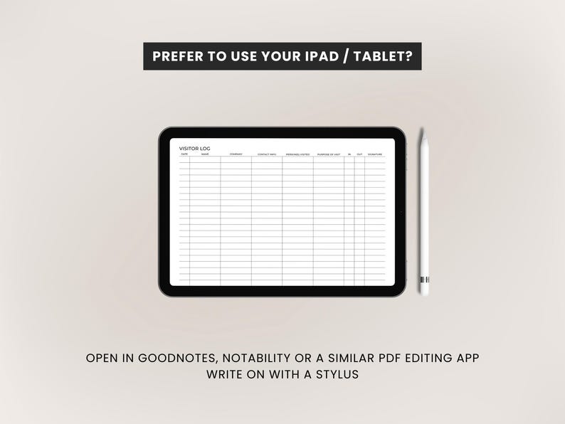 Printable Visitor Sign in Sheet Template • Guest Check in Logbook ...