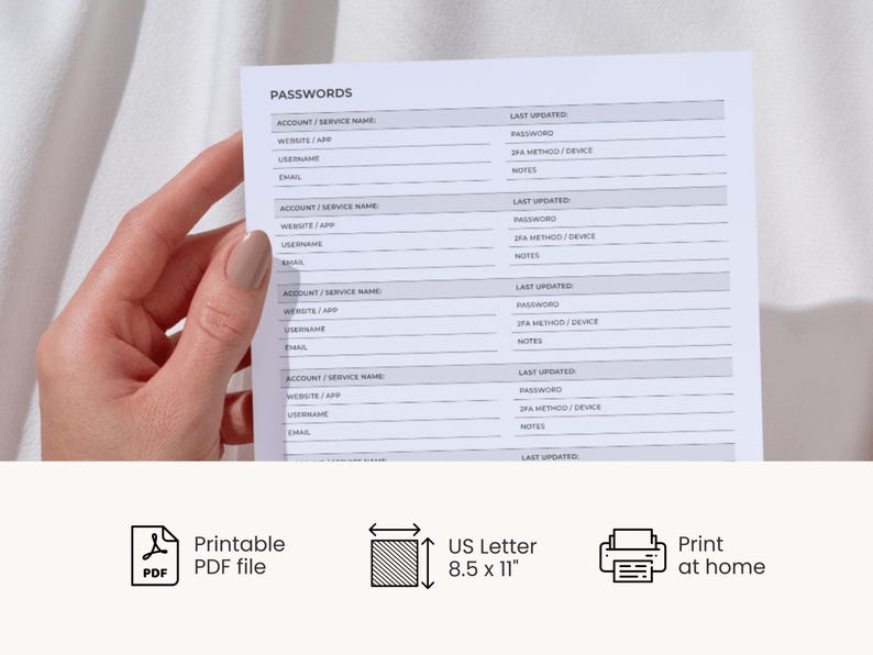 Printable Fillable Password Tracker, Password Organizer, Pdf Password ...
