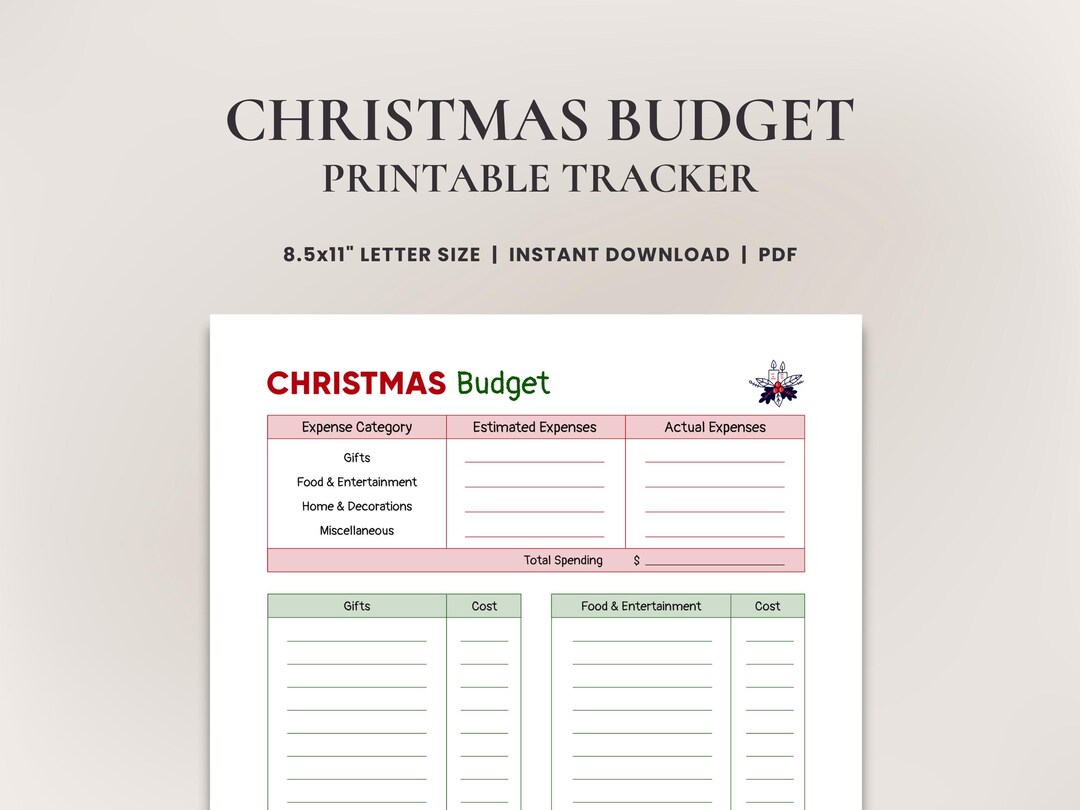 Printable Christmas Budget Tracker • Holiday Gift Budget Expense ...