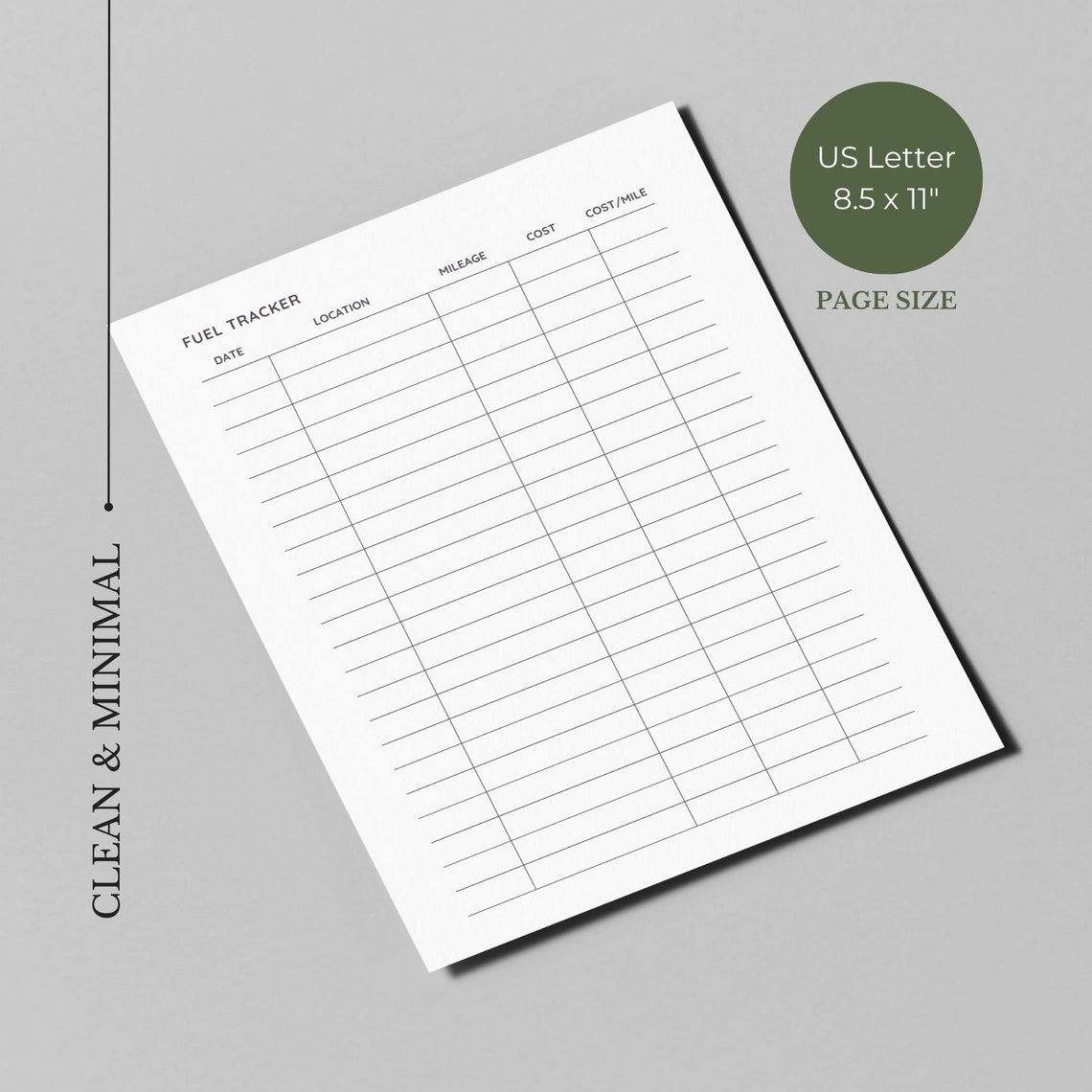 Fuel Cost Tracker Printable Vehicle Fuel Log Fuel Expense Tracker ...