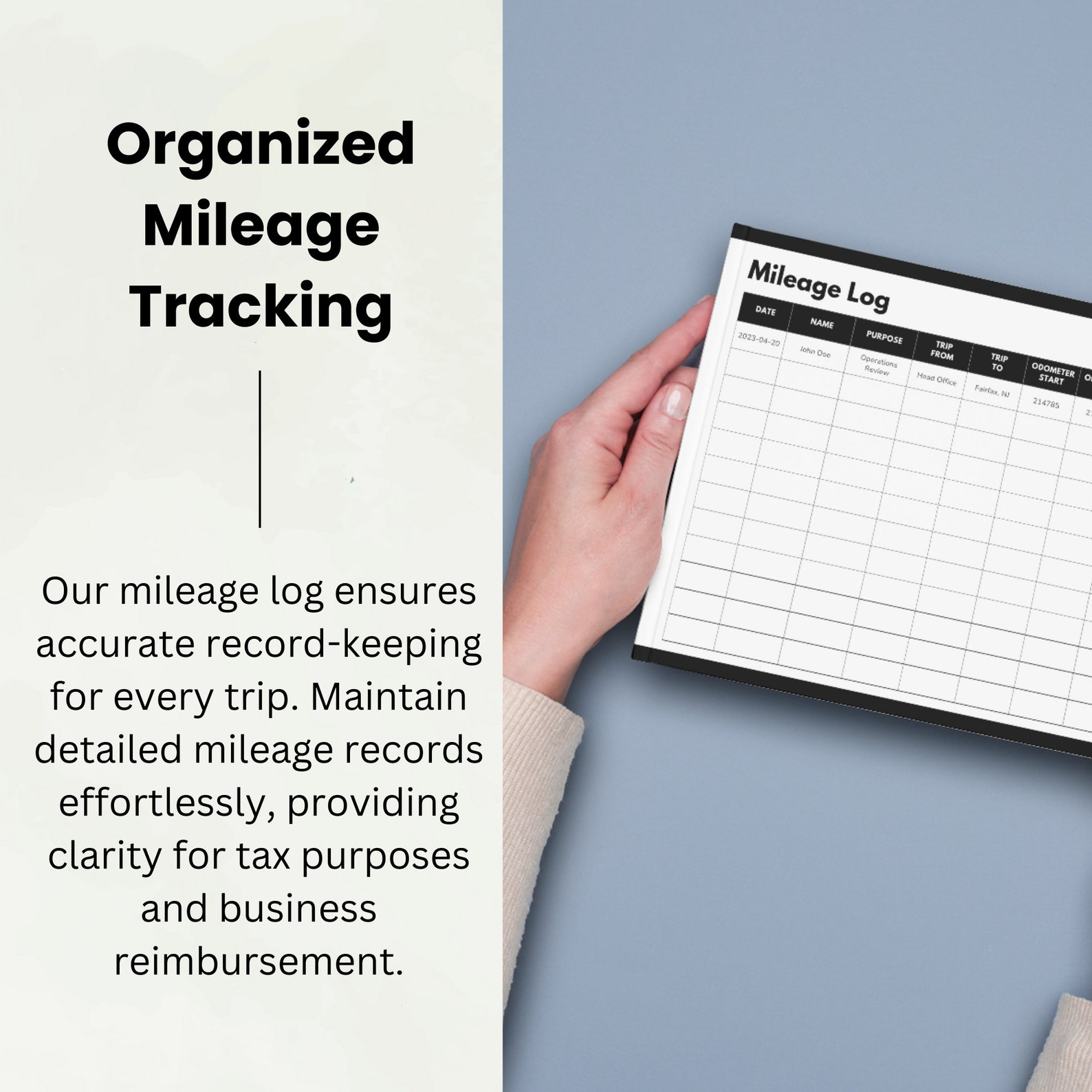 Auto Mileage Log Template Car Mileage Record Vehicle Distance Tracker Odometer Journal ...