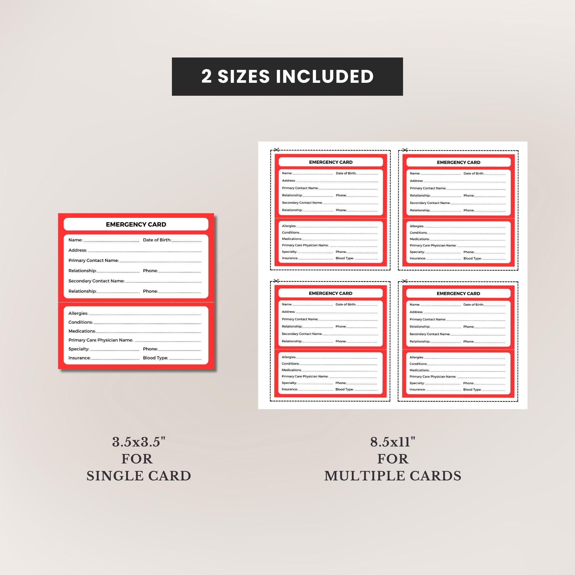 Printable Emergency Card Template Emergency Card for Wallet Emergency ... Printable Emergency Card Template Emergency Card for Wallet Emergency ...