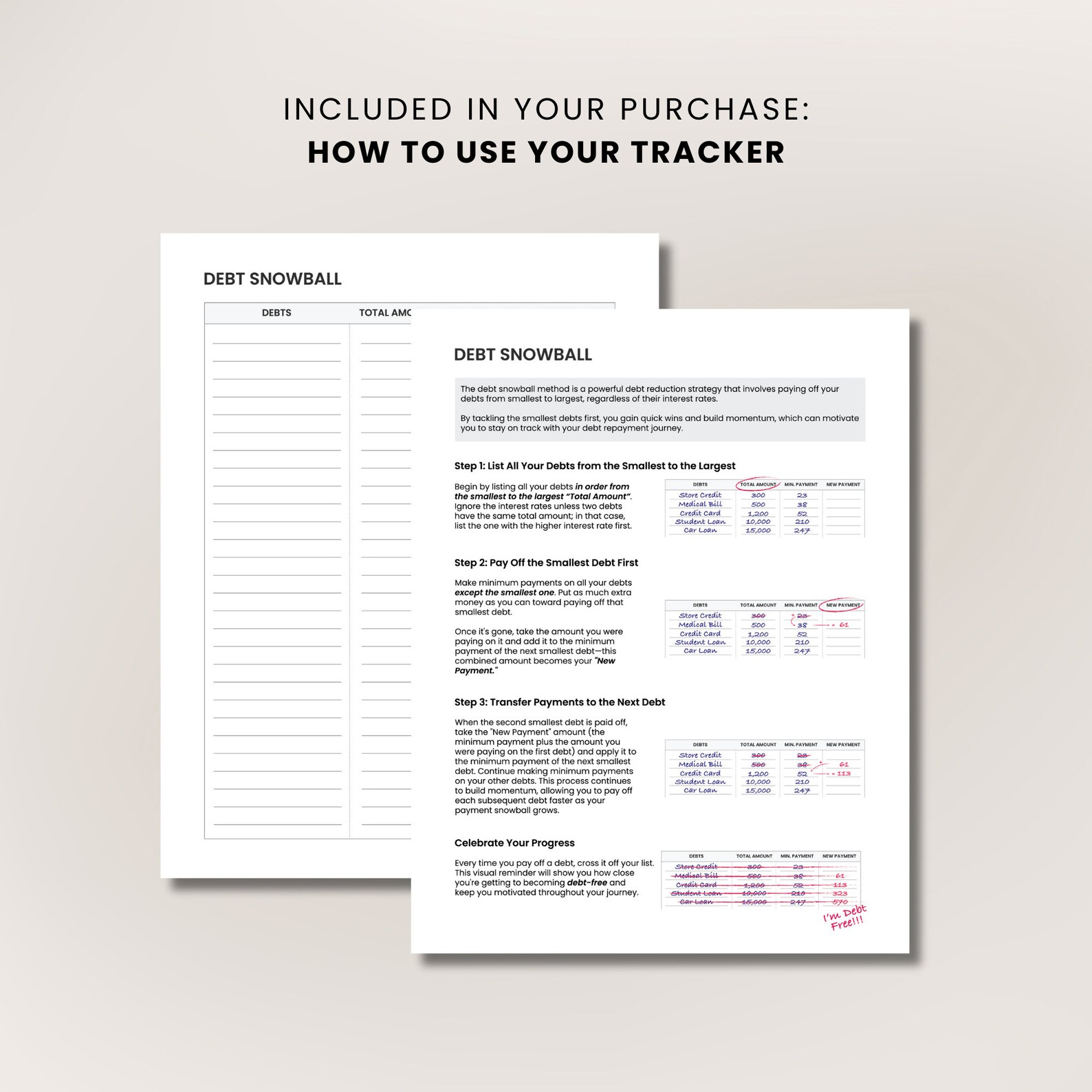 Debt Snowball Tracker Printable • Debt Payment Worksheet • Debt Payoff ...