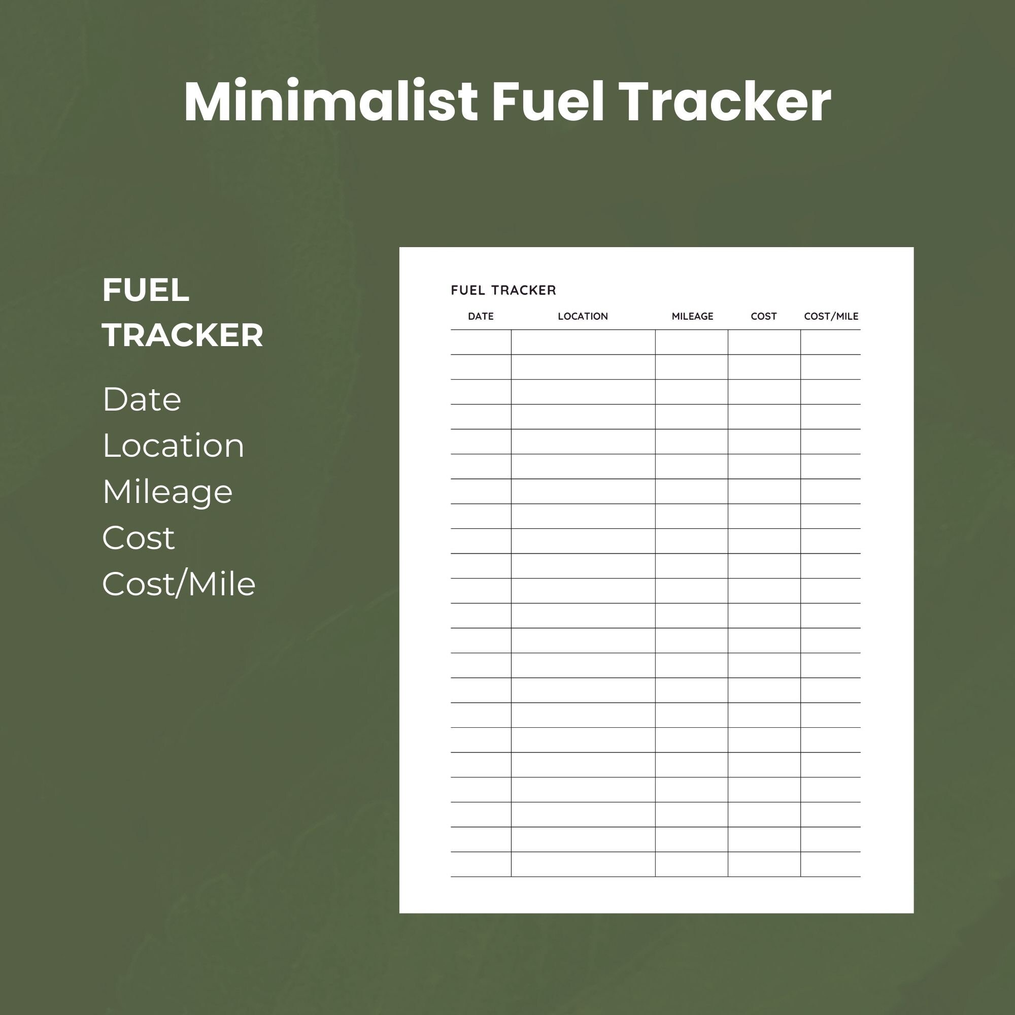 Fuel Cost Tracker Printable • Vehicle Fuel Log • Fuel Expense Tracker ...