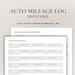Printable Auto Mileage Log • Small Business Mileage Record • Odometer ...