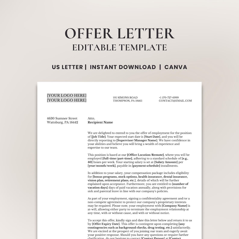 Professional Offer Letter Template • Customizable Job Offer Letter ...