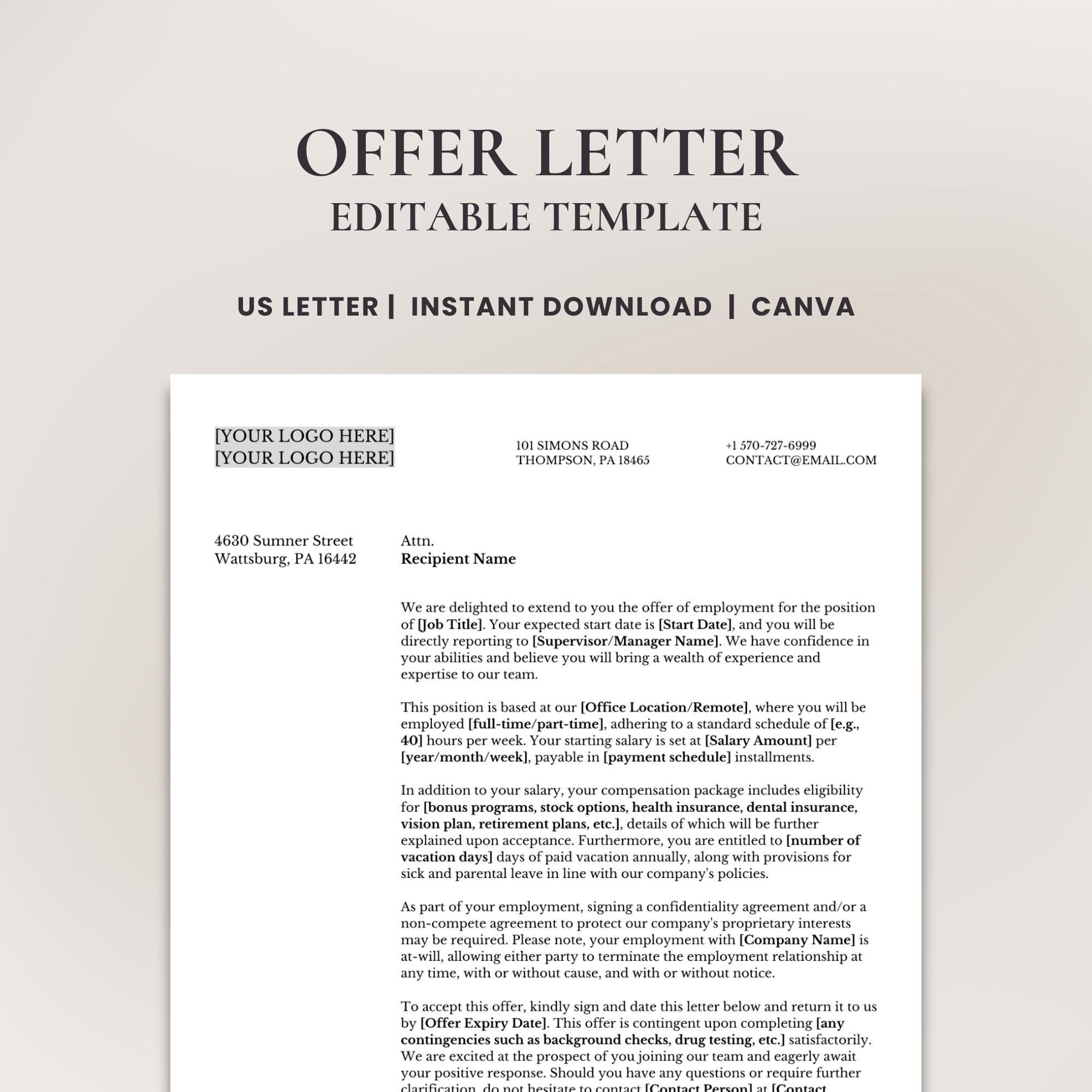 Professional Offer Letter Template • Customizable Job Offer Letter ...