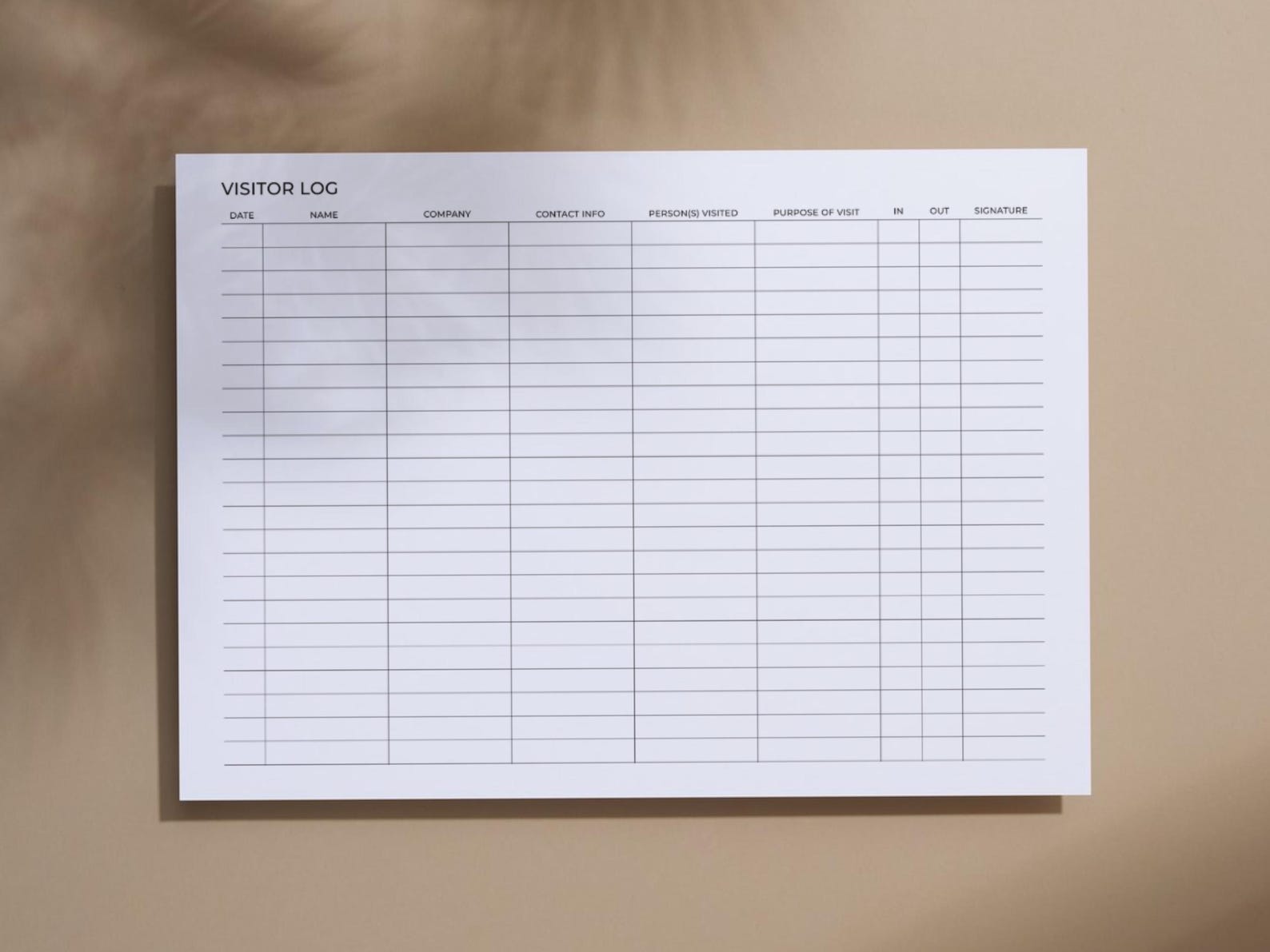 Printable Visitor Sign in Sheet Template • Guest Check in Logbook ...