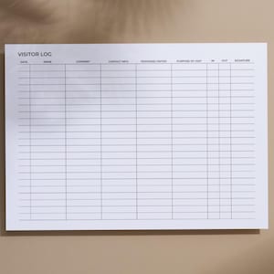 Printable Visitor Sign in Sheet Template • Guest Check in Logbook ...
