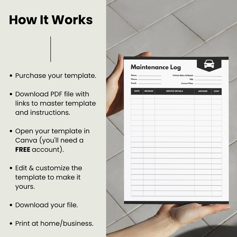 Auto Repair Maintenance Log Template Vehicle Service Record Car ...