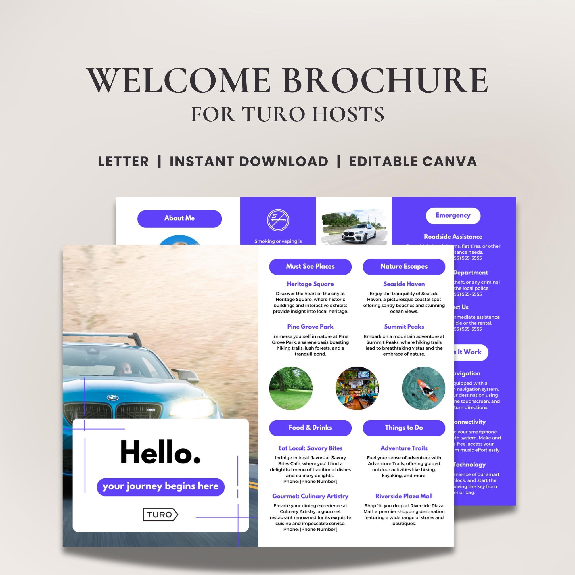 Welcome Book for Turo Hosts • Bi-fold Brochure for Turo Guests • Car ...