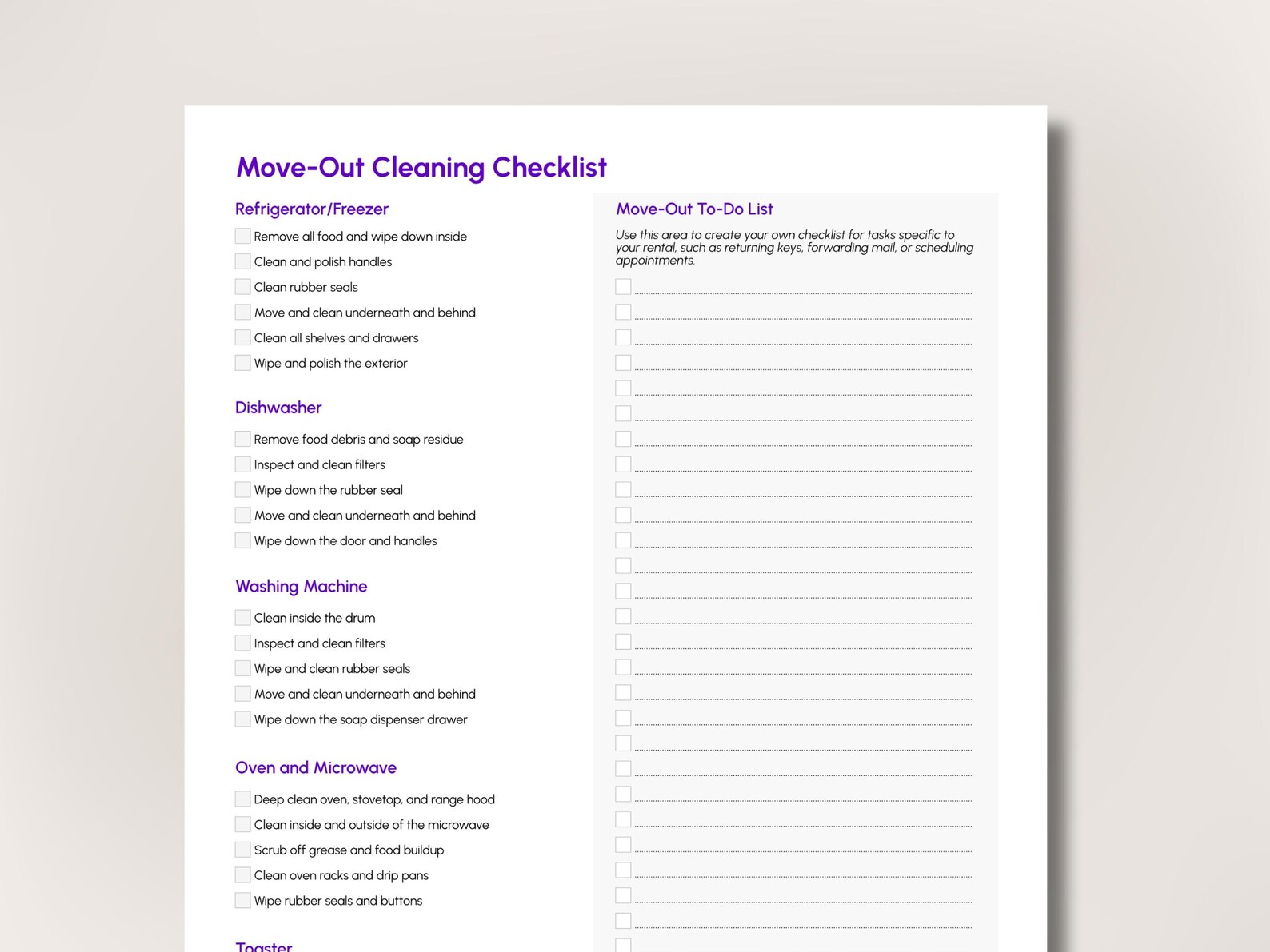 Move-out Cleaning Checklist Printable • Cleaning List for Renters ...