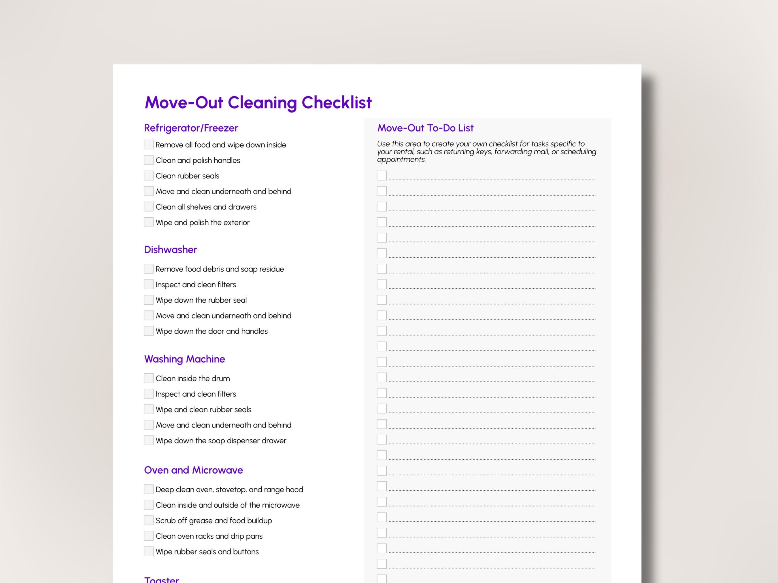 Move-out Cleaning Checklist Printable • Cleaning List for Renters ...