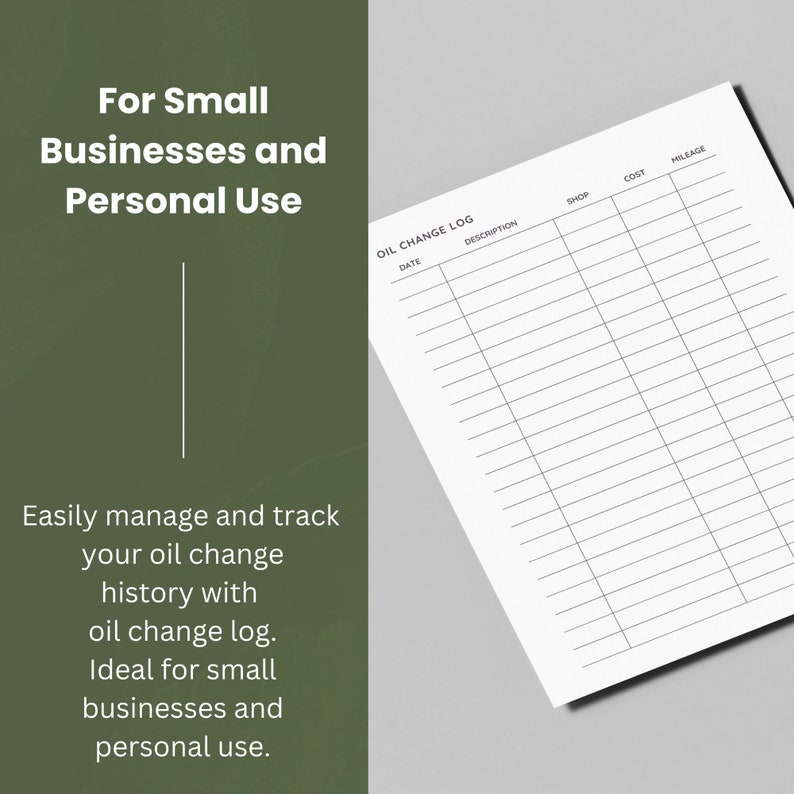 Oil Change Log • Oil Change Tracker • Oil Change Record • Oil Filter ...
