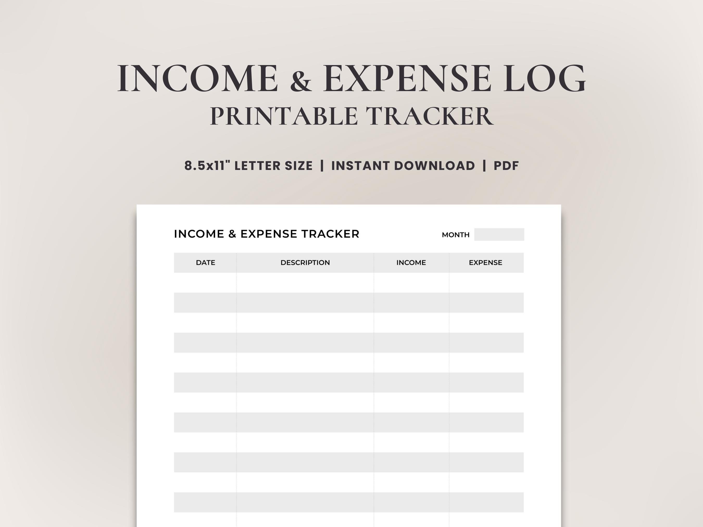 Income & Expense Tracker Printable • Simple Income Expense Log Sheet ...