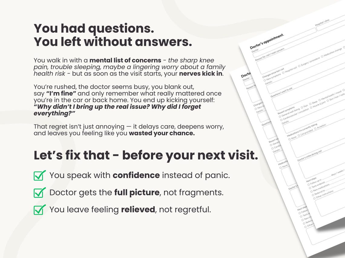 Printable Doctor Visit Preparation Form, Fillable Doctor's Appointment ...