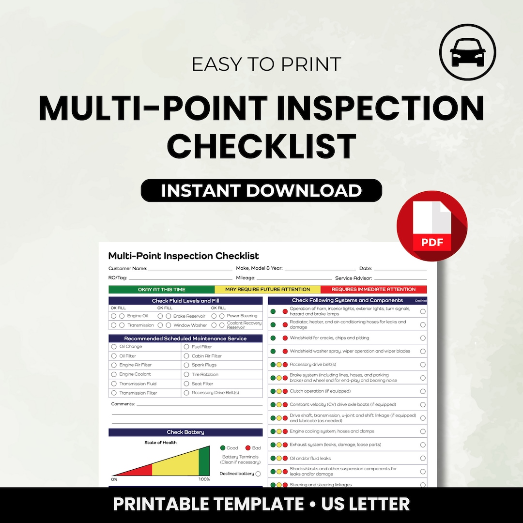 Multi-point Inspection Checklist Vehicle Inspection Sheet Visual ...