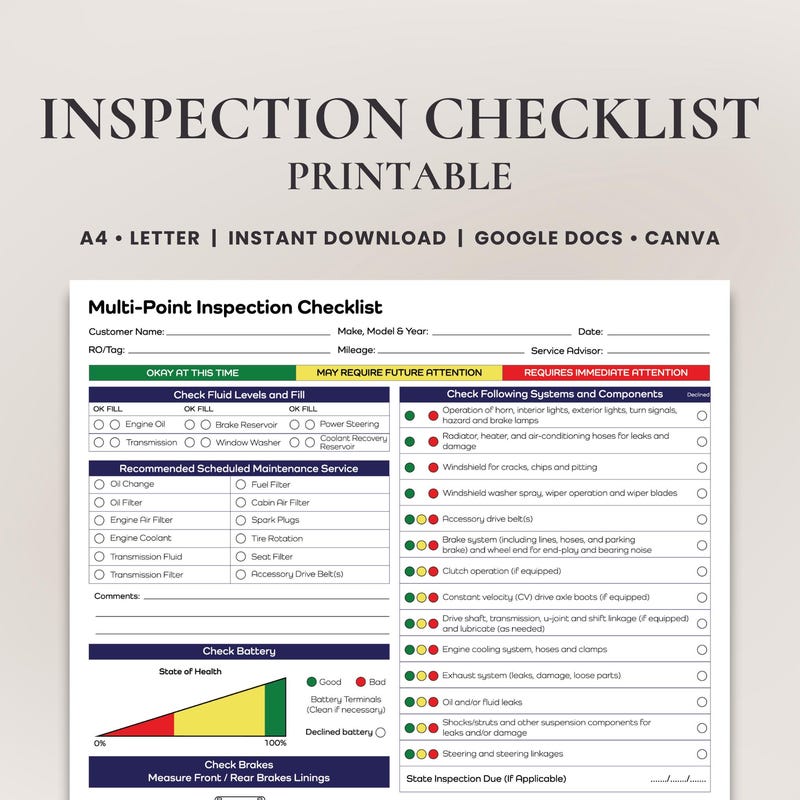 Automotive Inspection Sheet - Etsy