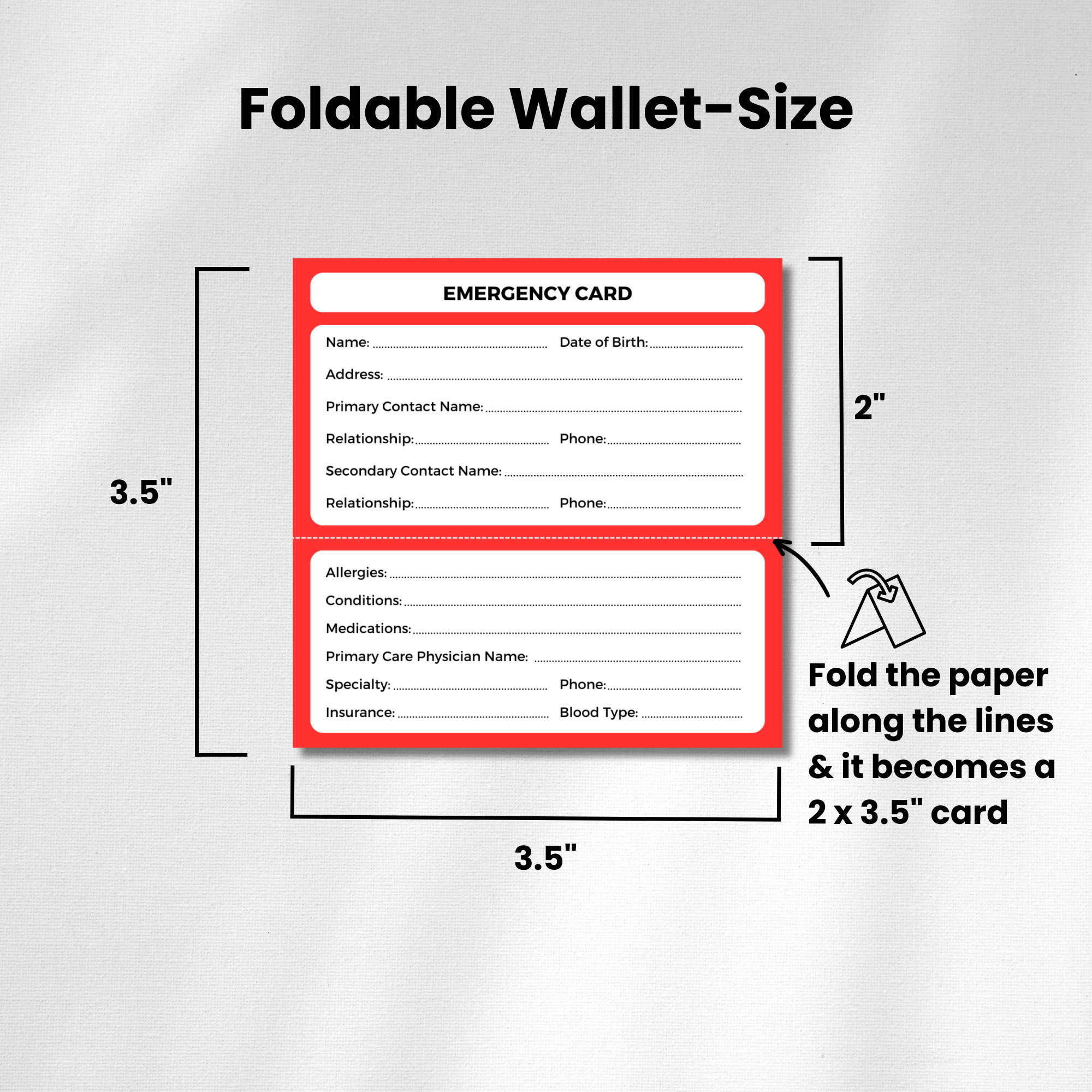 Printable Emergency Card Template Emergency Card for Wallet Emergency ... Printable Emergency Card Template Emergency Card for Wallet Emergency ...