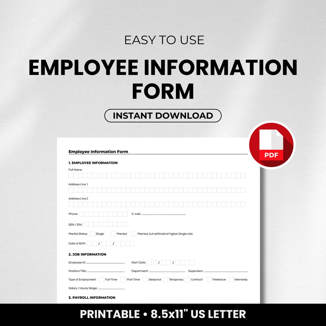Employee Information Form for Small Business • Printable New Hire ...