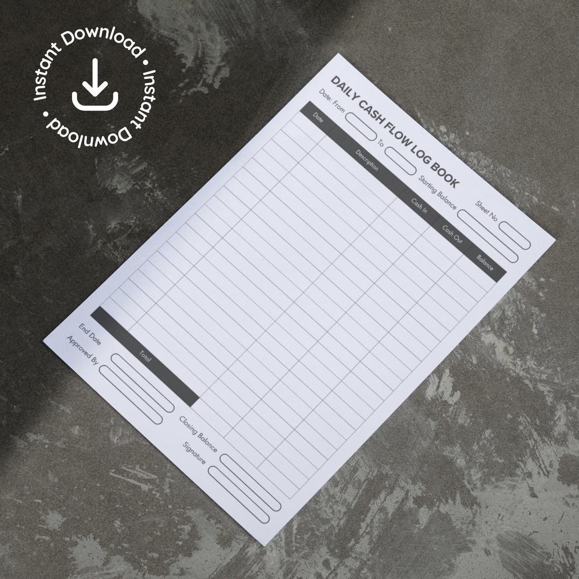 Daily Cash Flow Log Template • Petty Cash Tracking • Financial Journal ...