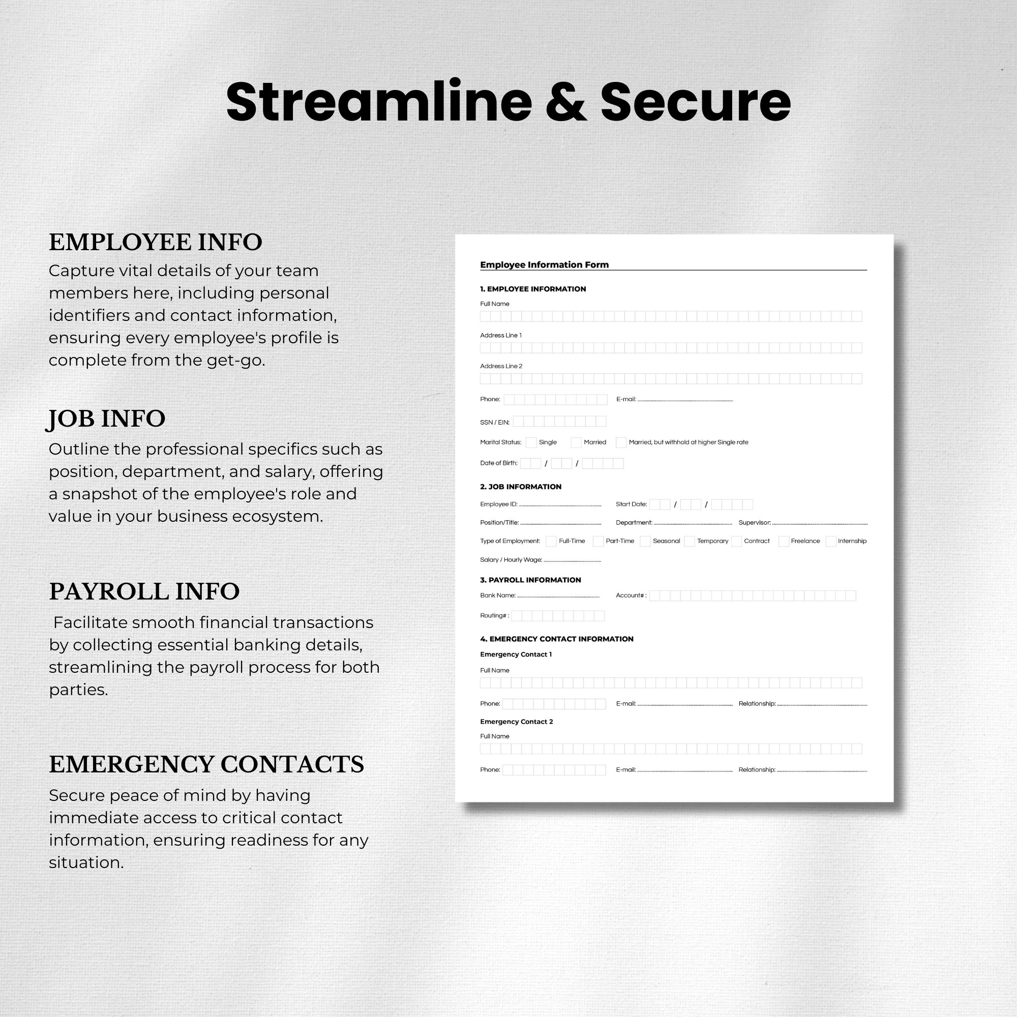 Employee Information Form for Small Business • Printable New Hire ...