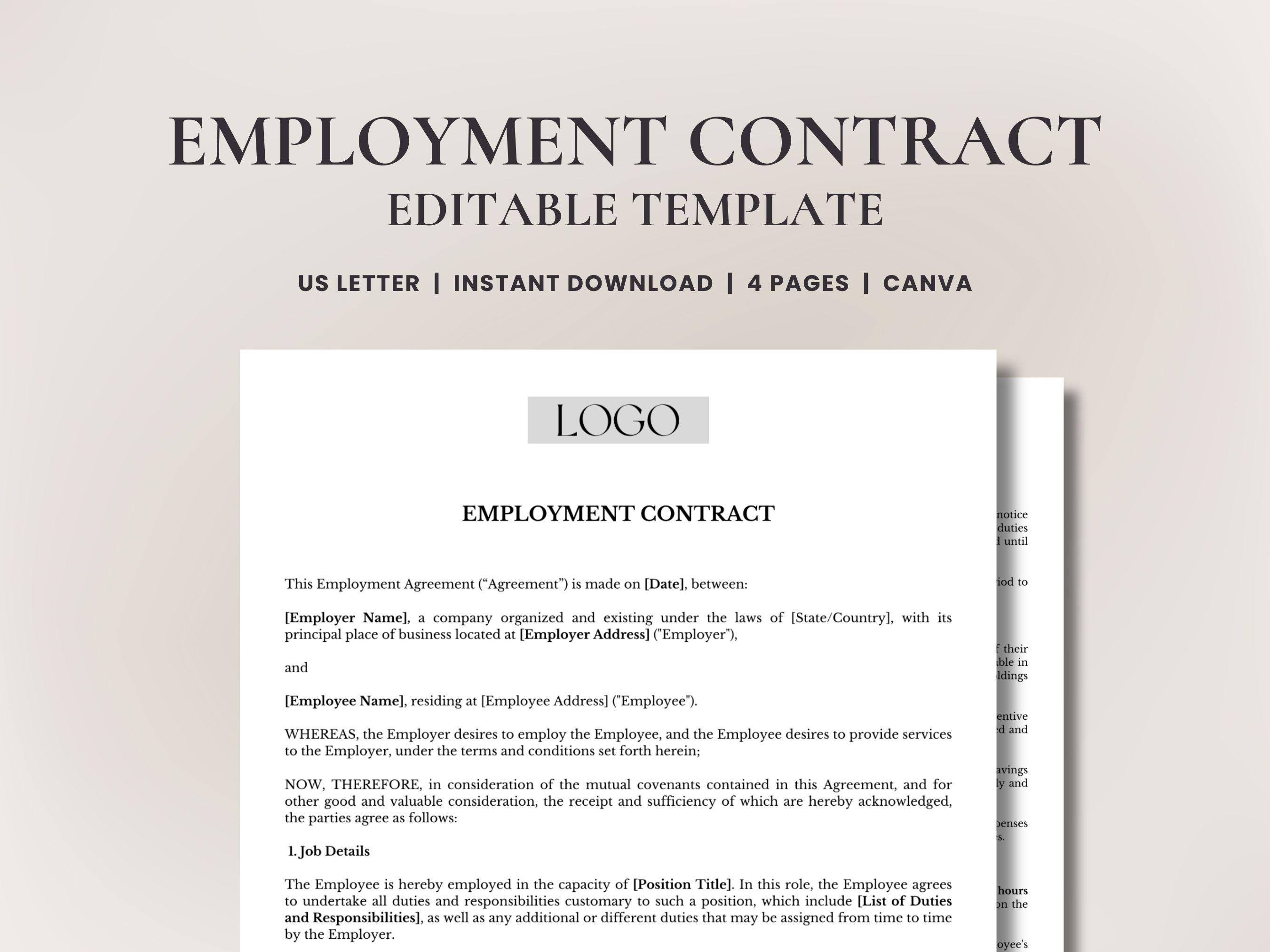 Comprehensive Employment Agreement Template for Small Businesses ...