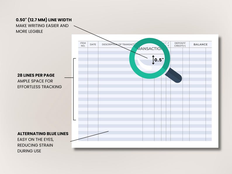 Printable Checkbook Register • Landscape 8.5 X 11in Orientation • 28 ...