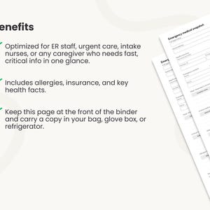 Printable Emergency Medical Info Sheet PDF, Fillable & Printable Health ...