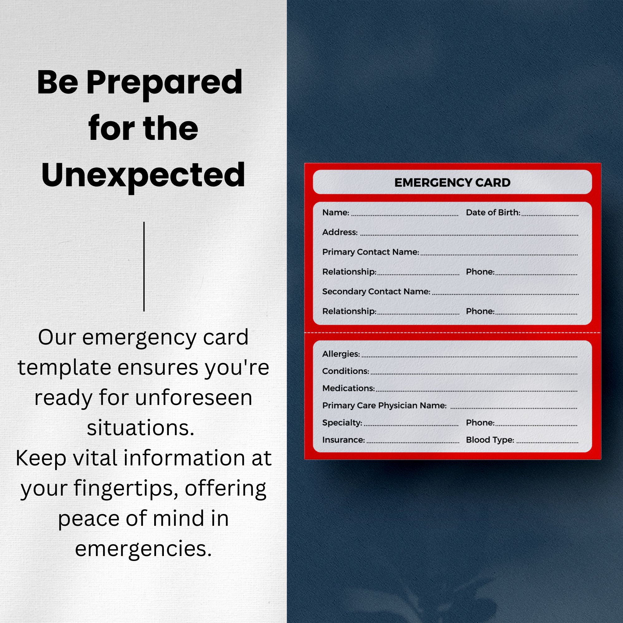 Printable Emergency Card Template Emergency Card for Wallet Emergency ... Printable Emergency Card Template Emergency Card for Wallet Emergency ...