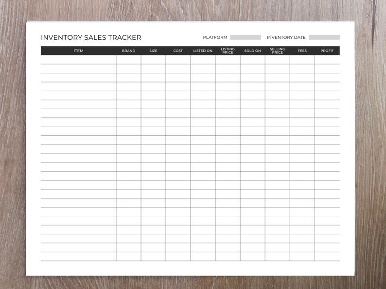 Reseller Inventory Tracker Printable, Poshmark Seller Inventory Sales ...