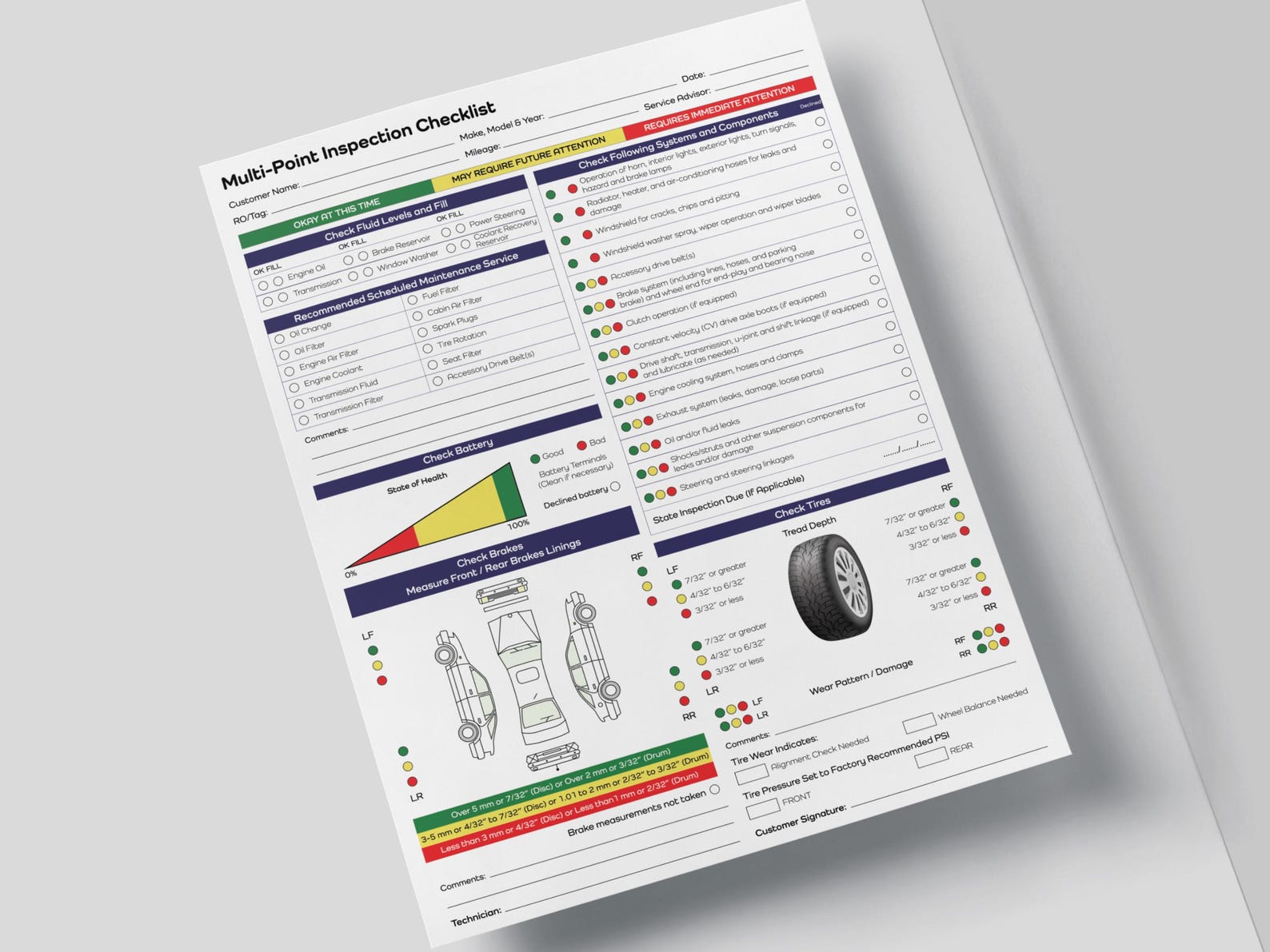 Vehicle Inspection Form PDF • Multi-point Inspection Checklist • Car ...