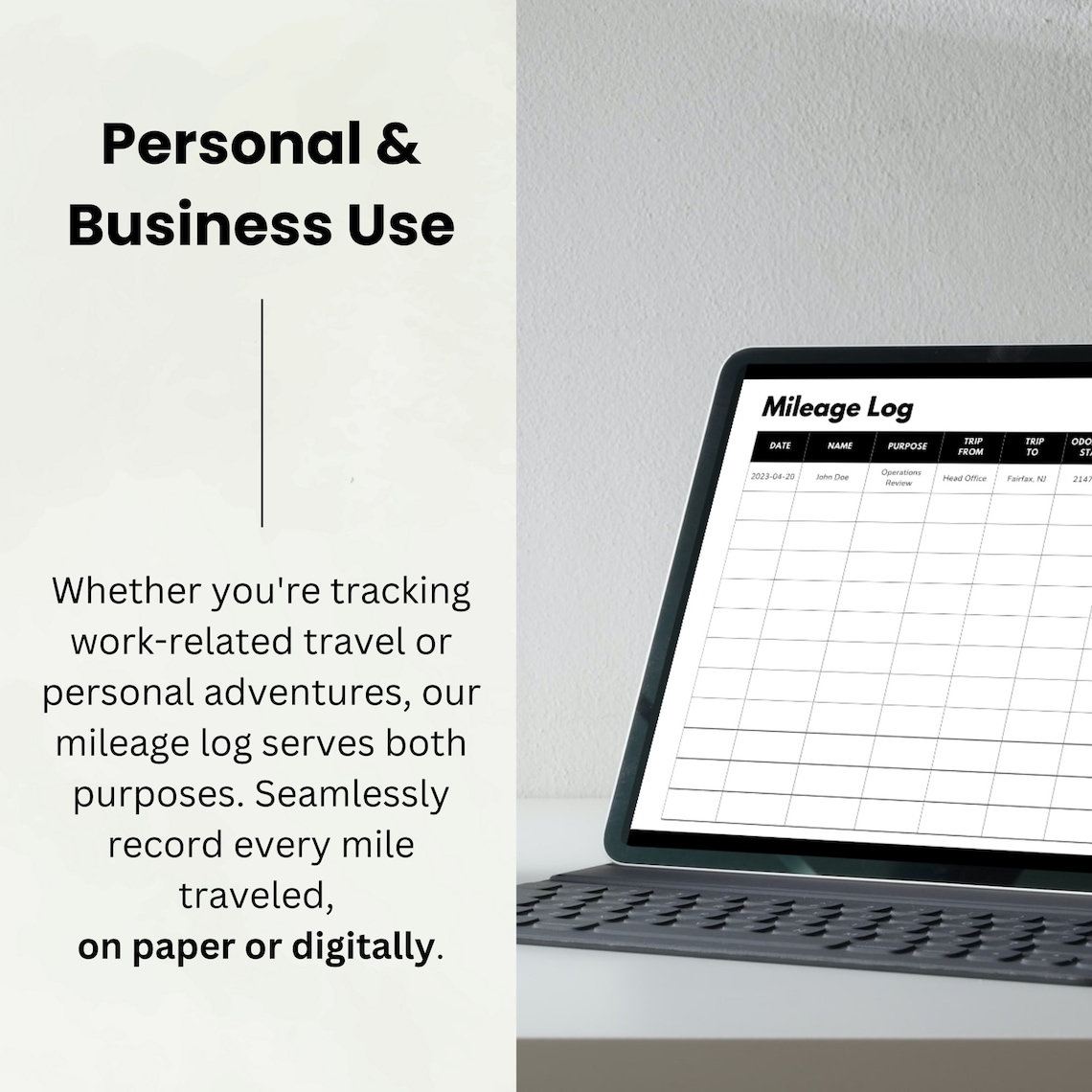 Auto Mileage Log Template Car Mileage Record Vehicle Distance Tracker ...