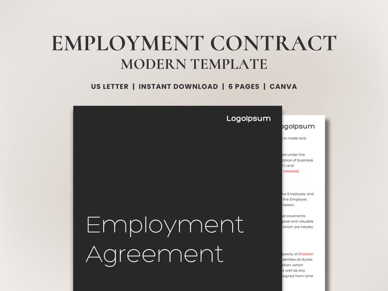 Modern Employment Contract Template • 8.5x11" US Letter Size ...