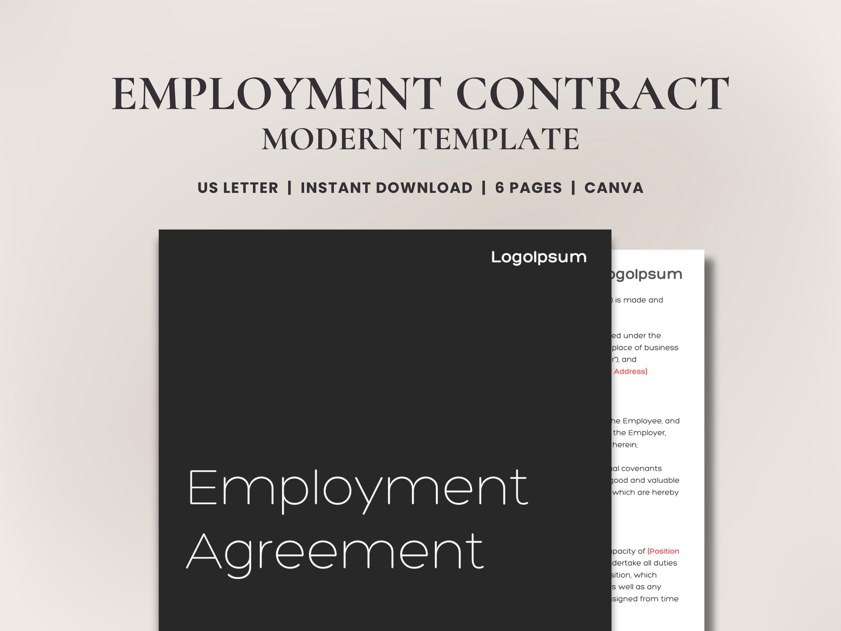 Modern Employment Contract Template • 8.5x11" US Letter Size ...