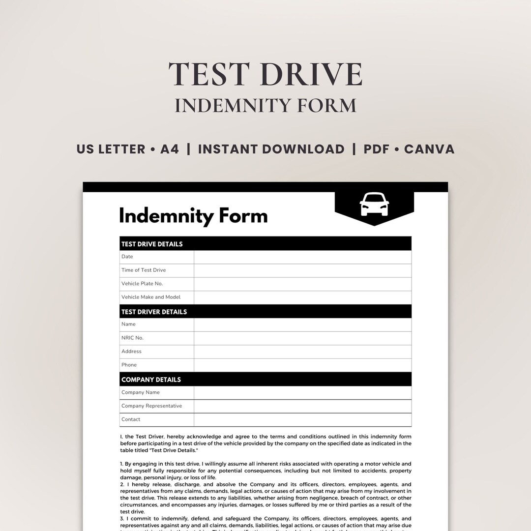 Test Drive Indemnity Form Template • Test Drive Liability Waiver ...