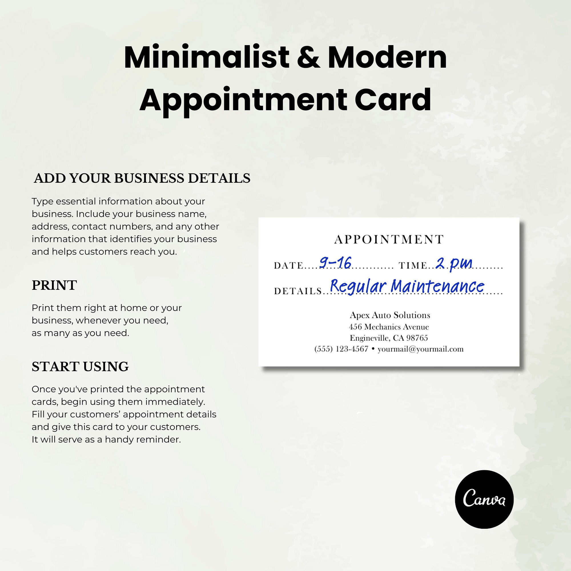 Printable Personalized Appointment Reminder Card • Custom Professional ...